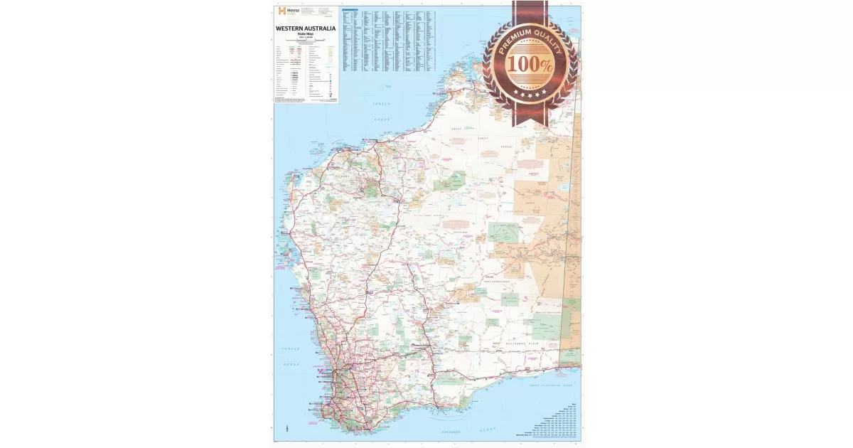 DETAILED WESTERN AUSTRALIA WA STATE ROADS MAP OF AUS CHART PRINT ...