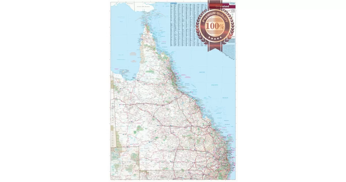 DETAILED QUEENSLAND STATE ROADS QLD MAP OF AUSTRALIA AUS CHART PREMIUM ...