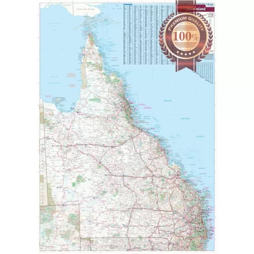 DETAILED QUEENSLAND STATE ROADS QLD MAP OF AUSTRALIA AUS CHART PREMIUM ...