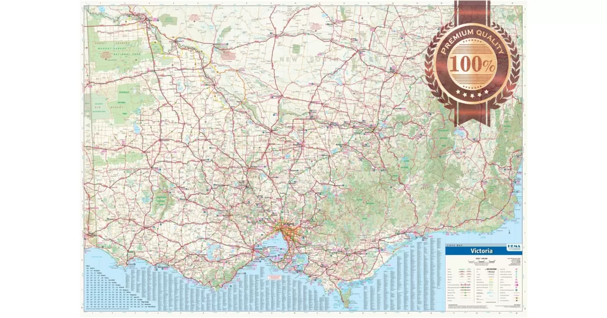 DETAILED VICTORIA STATE ROADS VIC MAP OF AUSTRALIA AUS WALL CHART ...