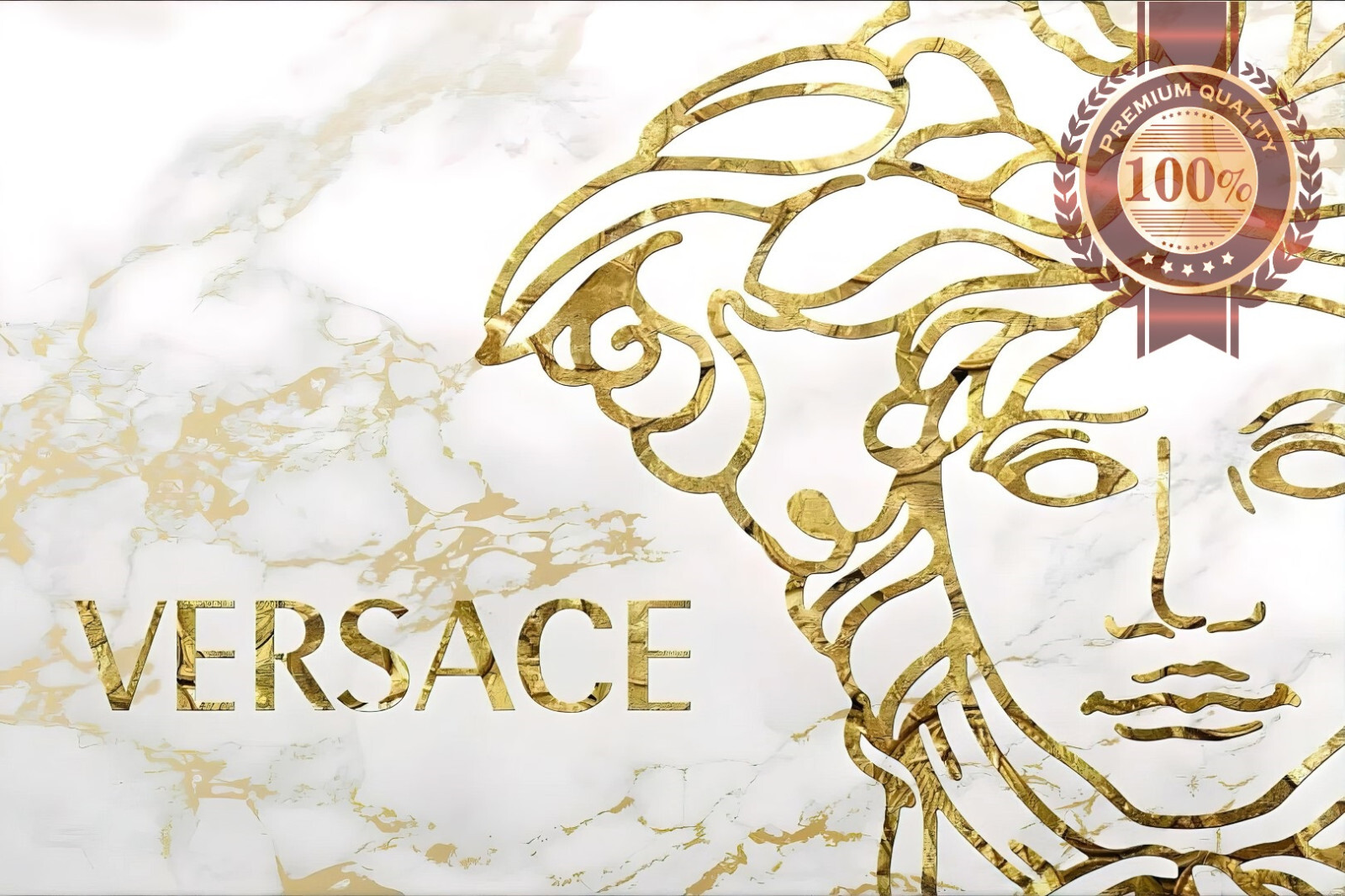 VERSACE LOGO GOLD MEDUSA ART ARTWORK DESIGN LINES GRAPHIC PREMIUM POSTER