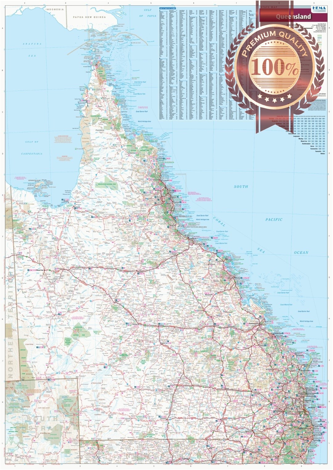 DETAILED QUEENSLAND STATE ROADS QLD MAP OF AUSTRALIA AUS CHART PREMIUM ...