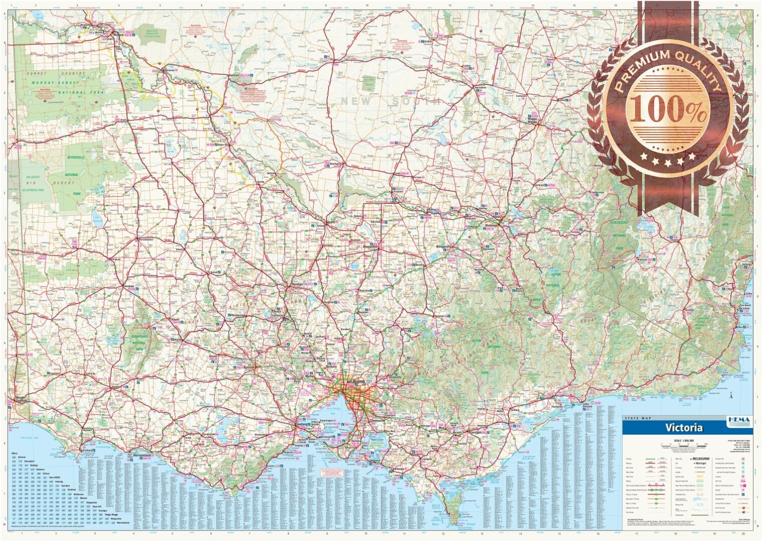 DETAILED VICTORIA STATE ROADS VIC MAP OF AUSTRALIA AUS WALL CHART ...