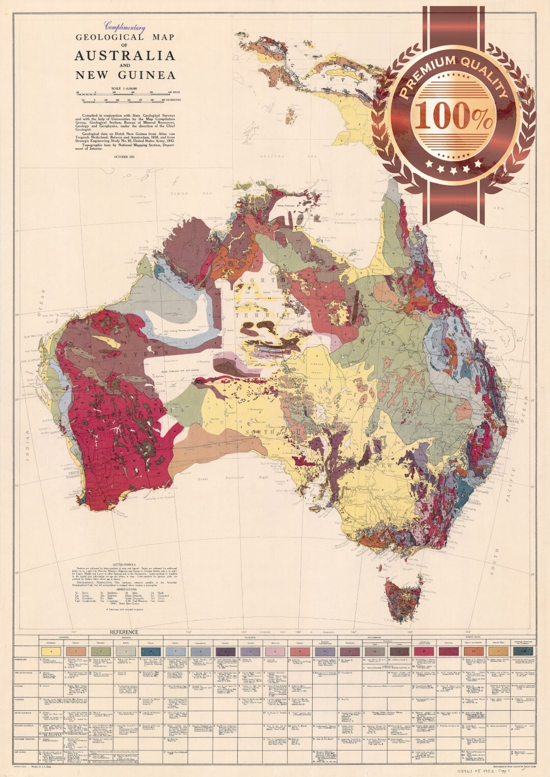 GEOLOGICAL MAP OF AUSTRALIA 1952 VINTAGE AUS WALL CHART PRINT PREMIUM ...